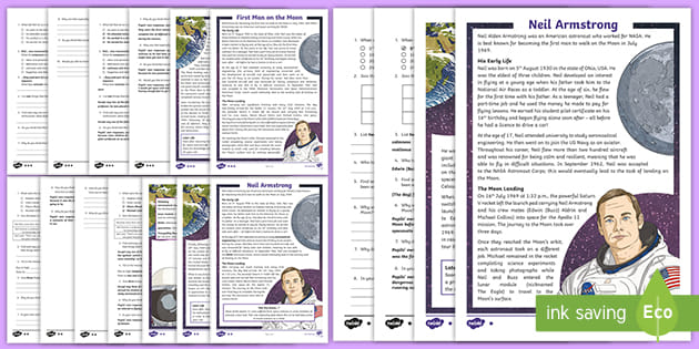 UKS2 Neil Armstrong Differentiated Reading Comprehension Activity