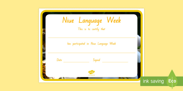 Niue Language Week Participation Certificate