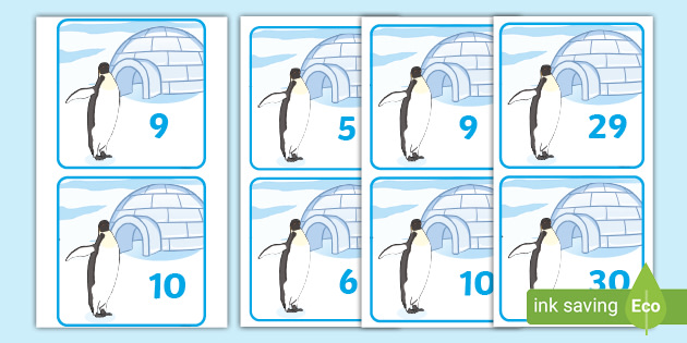 Penguins and Igloos Flashcards (0-30) (teacher made)