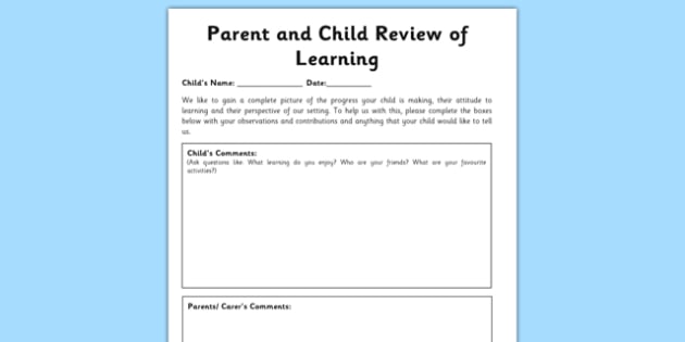 Parent and Child Review of Learning Template (teacher made)