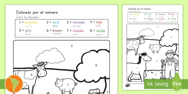 Farm Color by Numbers English/Spanish - Farm Color by Numbers