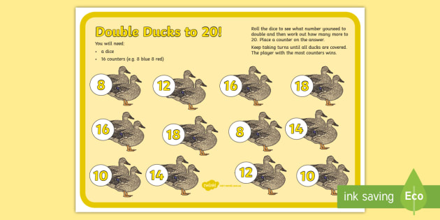 * NEW * Double Ducks to 20 Addition Board Game - Doubling