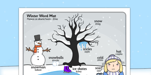 Winter Scene Word Mat Polish Translation (teacher made)