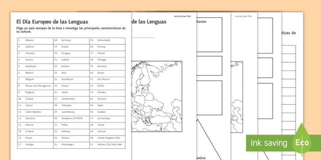 European Day of Languages: Countries Research Worksheet Spanish