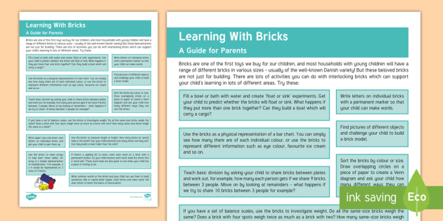 Parents Guide to Using Building Bricks to Learn at Home