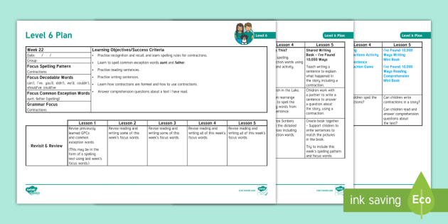 Contractions Lesson Plan - Level 6 Week 22 Plan