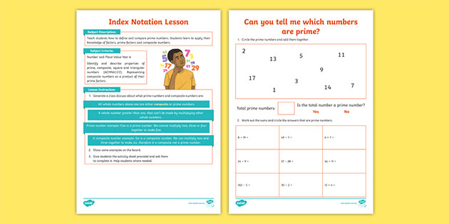 Composite and Prime Numbers Lesson Plan (teacher made)