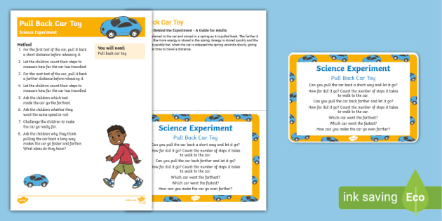 EYFS Pull Back Car Toy Science Experiment and Prompt Card Pack