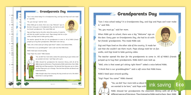 3rd Grade Grandparents Day Reading Comprehension Activity