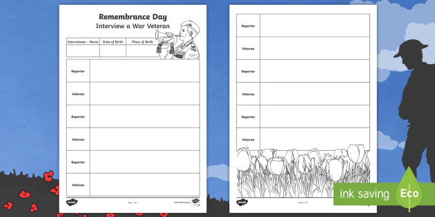 Remembrance Day - Interview a War Veteran Writing Template