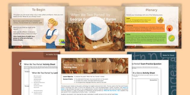 GCSE Poetry Lesson Pack to Support Teaching on 'When We Two Parted' by Lord