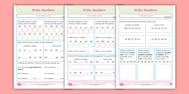 👉 * NEW * Year 1 Order Numbers Differentiated Maths Activity Sheets