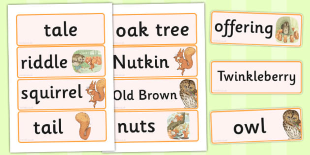 The Tale of Squirrel Nutkin Word Cards (Teacher-Made)