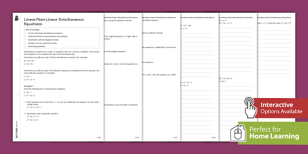 System Of Nonlinear Equations Worksheet