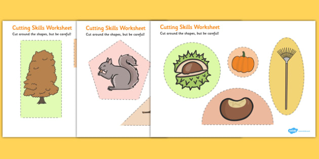 Autumn Themed Cutting Skills Worksheet (teacher made)