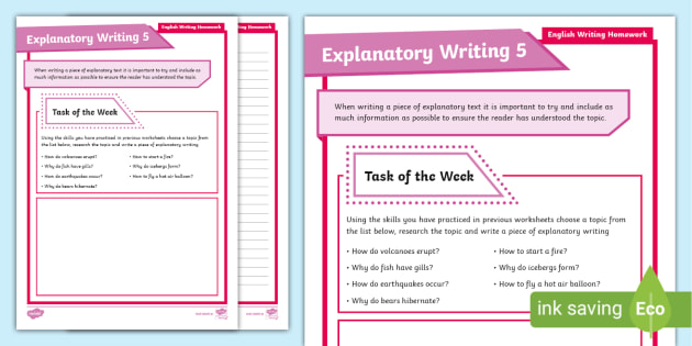 Writing Homework Explanatory 5 3rd/4th Class (teacher made)