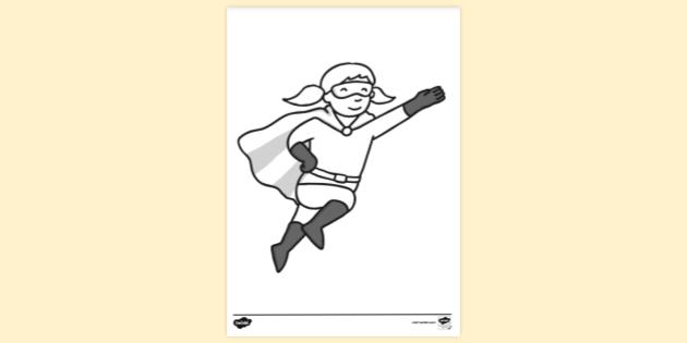 FREE! - Flying Superhero Girl Colouring Sheet | Twinkl