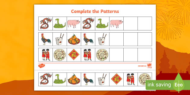 Chinese New Year Complete The Pattern Worksheets Differentiated