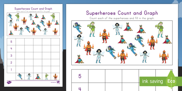 Superheroes Count and Graph Activity (teacher made) - Twinkl