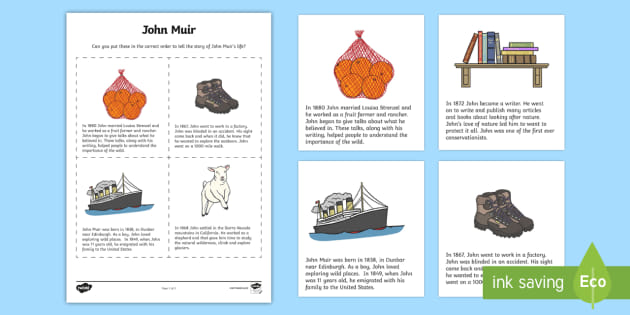 Scottish Significant Individuals John Muir Sequencing Worksheet / Worksheet