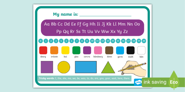 Senior Infants Table Mat (creat de profesori)