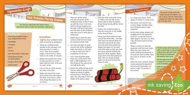 Dynamite Craft and Hot Potato Party Game (teacher made)