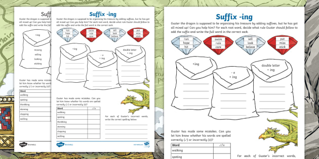 KS2 Adding the Suffix -ing Worksheet (KS2 Fantasy Story 'The Wyrmstooth