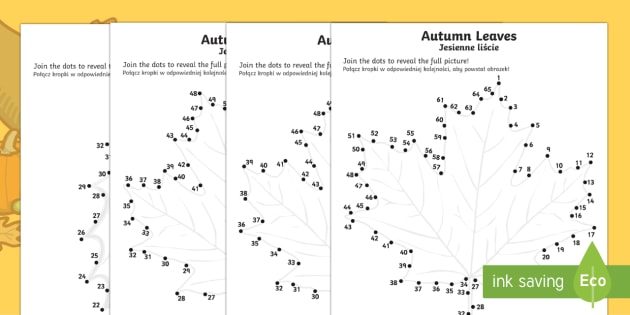 Autumn Leaves Dot to Dot Worksheet / Worksheets English/Polish