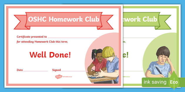 OSHC Homework Club Certificate (teacher made)