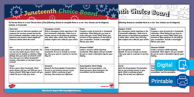 Juneteenth Choice Board | Teaching Resources | Twinkl