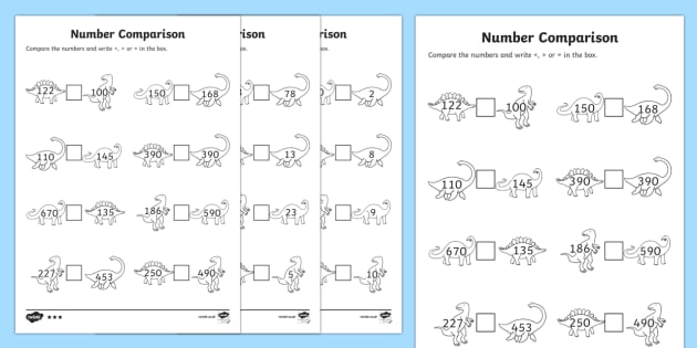 Dinosaur Themed Greater Than Less Than Number Comparison Worksheet