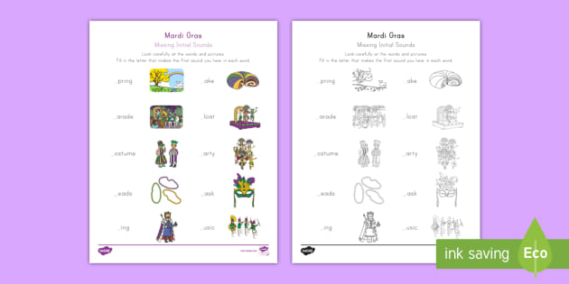 Mardi Gras Missing Initial Sounds Activity