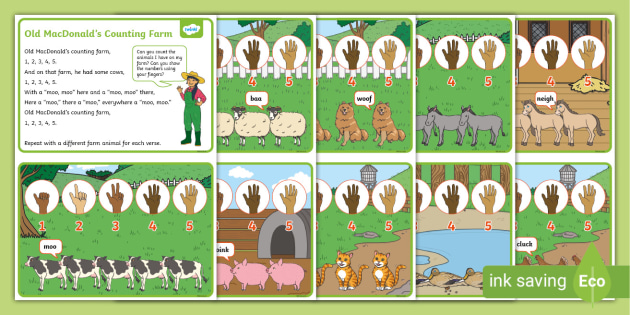 Old MacDonald's Counting Farm Number Rhyme Prompt Cards