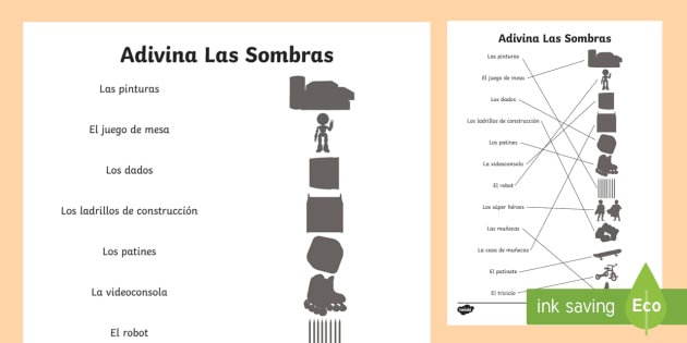 Toys Shadow Matching Worksheet / Worksheet - Spanish