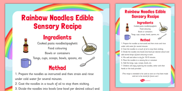 Rainbow Noodles Edible Sensory Recipe - rainbow noodles, edible, sensory