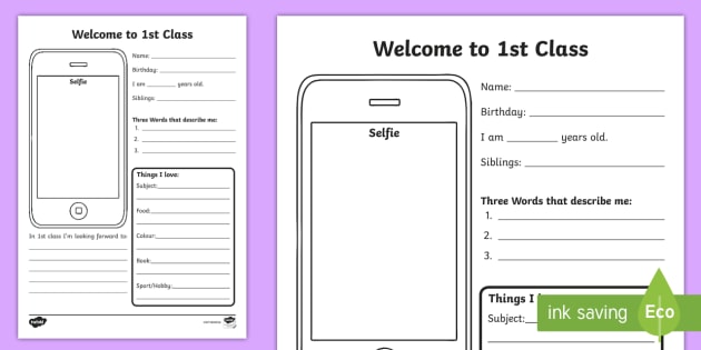 Welcome to 1st class selfie Writing Worksheet / Worksheet