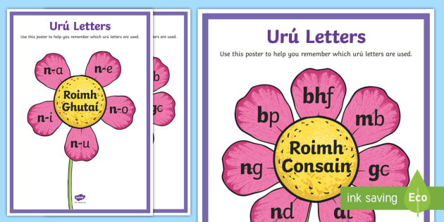 Urú Flower Display Posters Gaeilge - urú, bláthanna, gramadach, consan