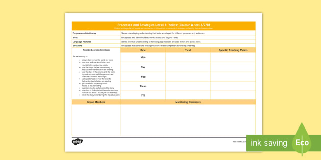 New Zealand Yellow Weekly Reading Plan (teacher made)