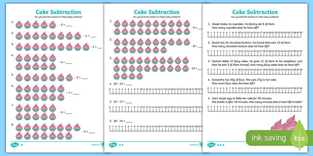 Cake Subtraction Differentiated Worksheet / Worksheet Pack, worksheet