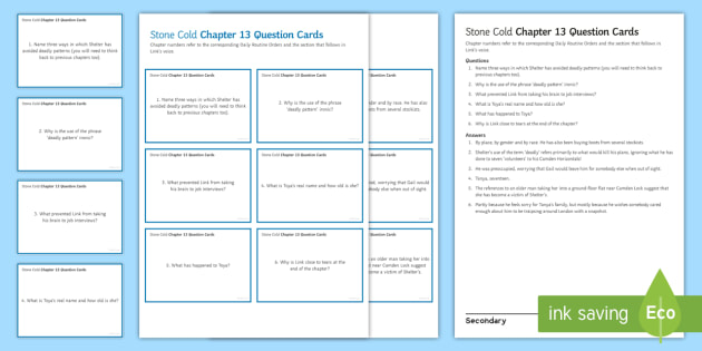 Chapter 13 Question Cards to Support Teaching on 'Stone Cold' by Robert
