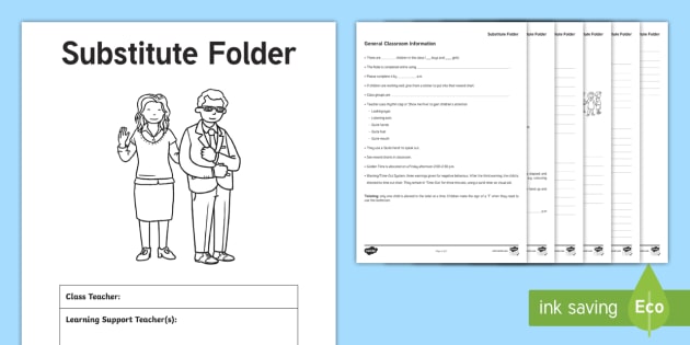 Substitute Folder Editable Resource Pack (teacher made)