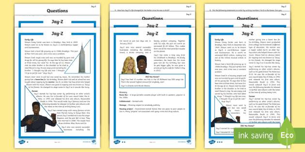KS2 Jay-Z Differentiated Reading Comprehension Activity
