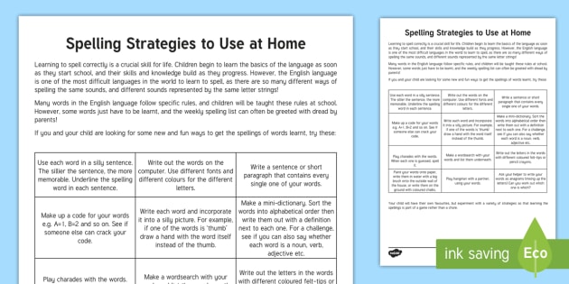 Useful Strategies for Learning Spellings Parent and Carer