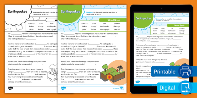 Earthquake Worksheet For Kids