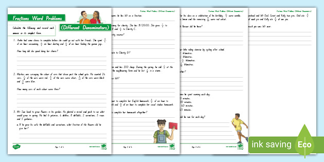 Fractions Word Problems (Different Denominators)