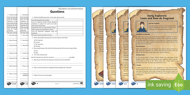 Louis and Rose de Freycinet Differentiated Reading Comprehension Activity