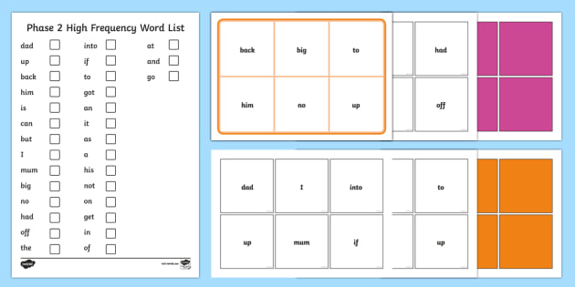 Phase 2 High Frequency Word Bingo (teacher made)