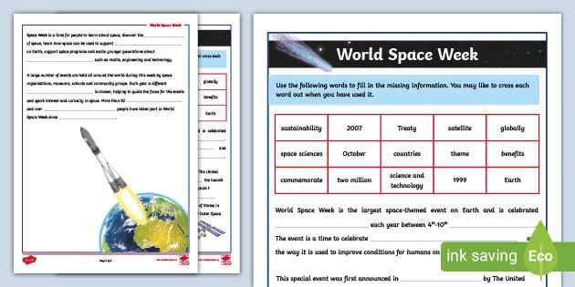 World Space Week Cloze Worksheet