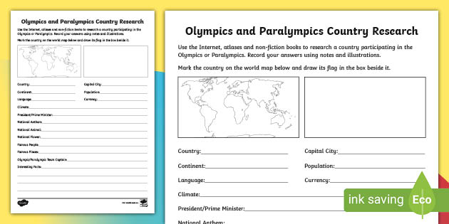 Olympic and Paralympics Country Research Worksheet