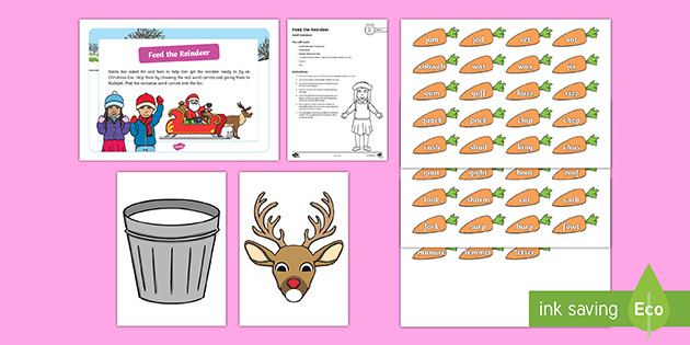 Christmas Phonics Level 3 Feed the Reindeer Real Word Sort Activity
